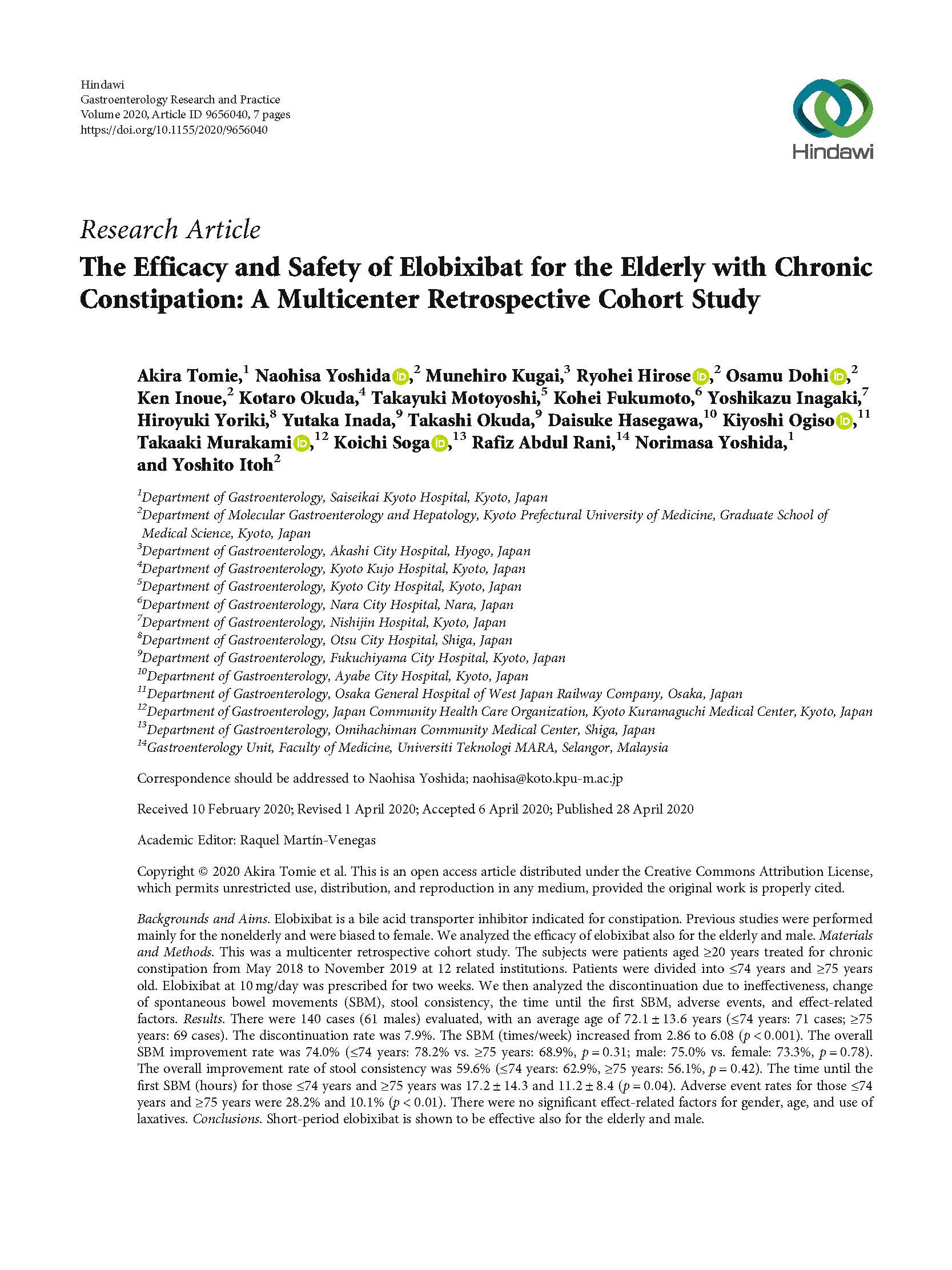 The Efficacy and Safety of Elobixibat for the Elderly with Chronic ...