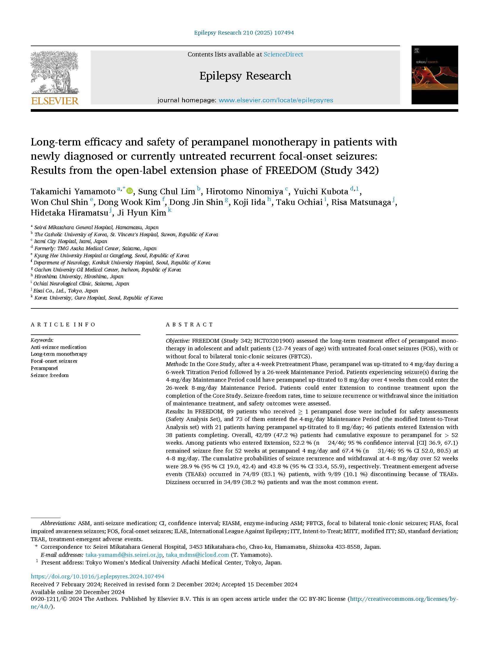 Long-term efficacy and safety of perampanel monotherapy in patients with newly diagnosed or ...